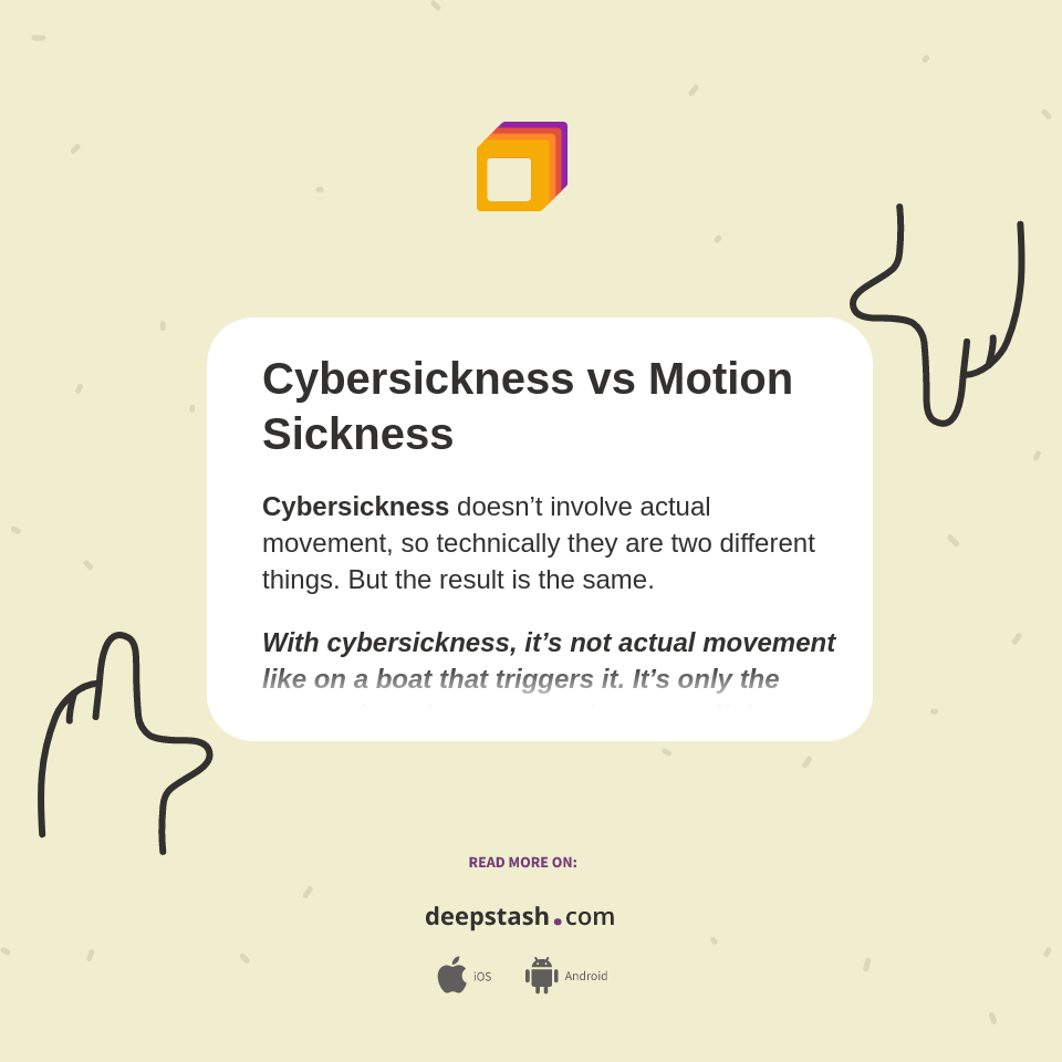 Cybersickness vs Motion Sickness - Deepstash