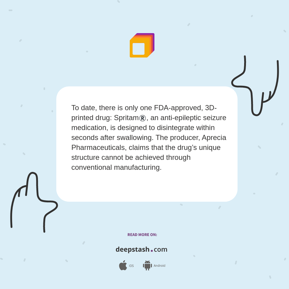 To date, there is only one FDA-approved, 3D-printed drug: Spritam ...