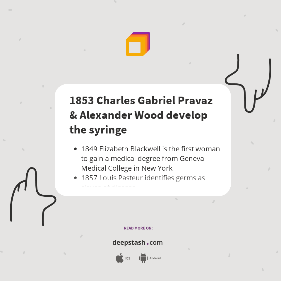 1853 Charles Gabriel Pravaz & Alexander Wood develop the syringe ...