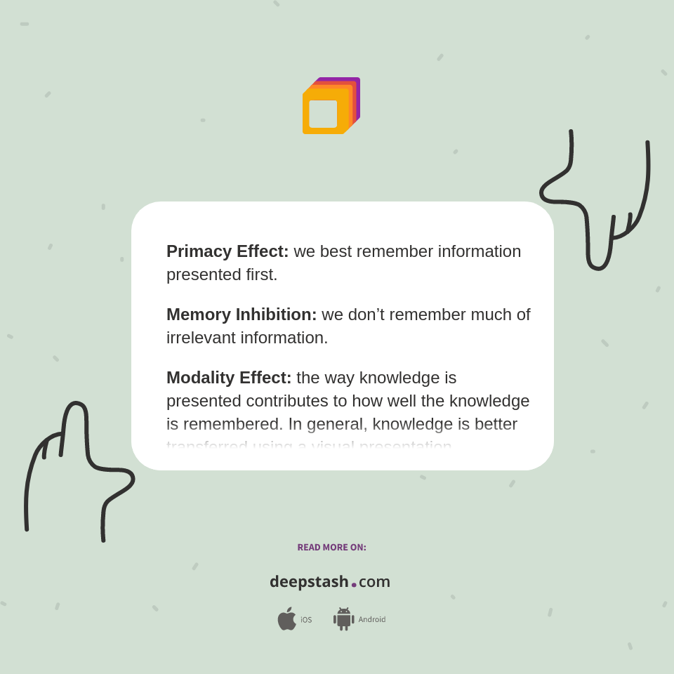 Primacy Effect: we best remember information presented... - Deepstash