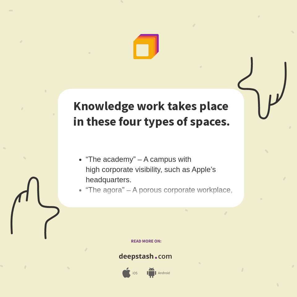 Knowledge work takes place in these four types of spaces. - Deepstash