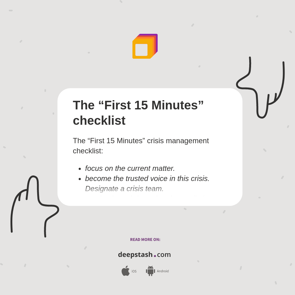 The “First 15 Minutes” checklist - Deepstash