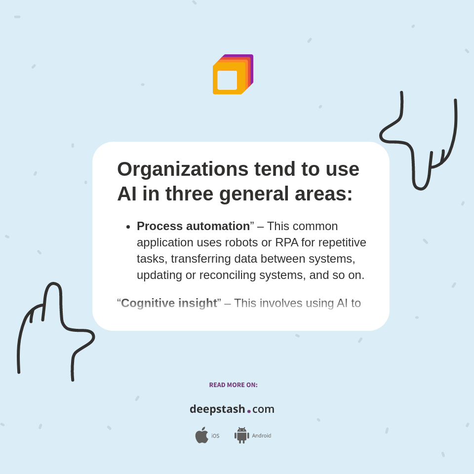 Organizations tend to use AI in three general areas: - Deepstash