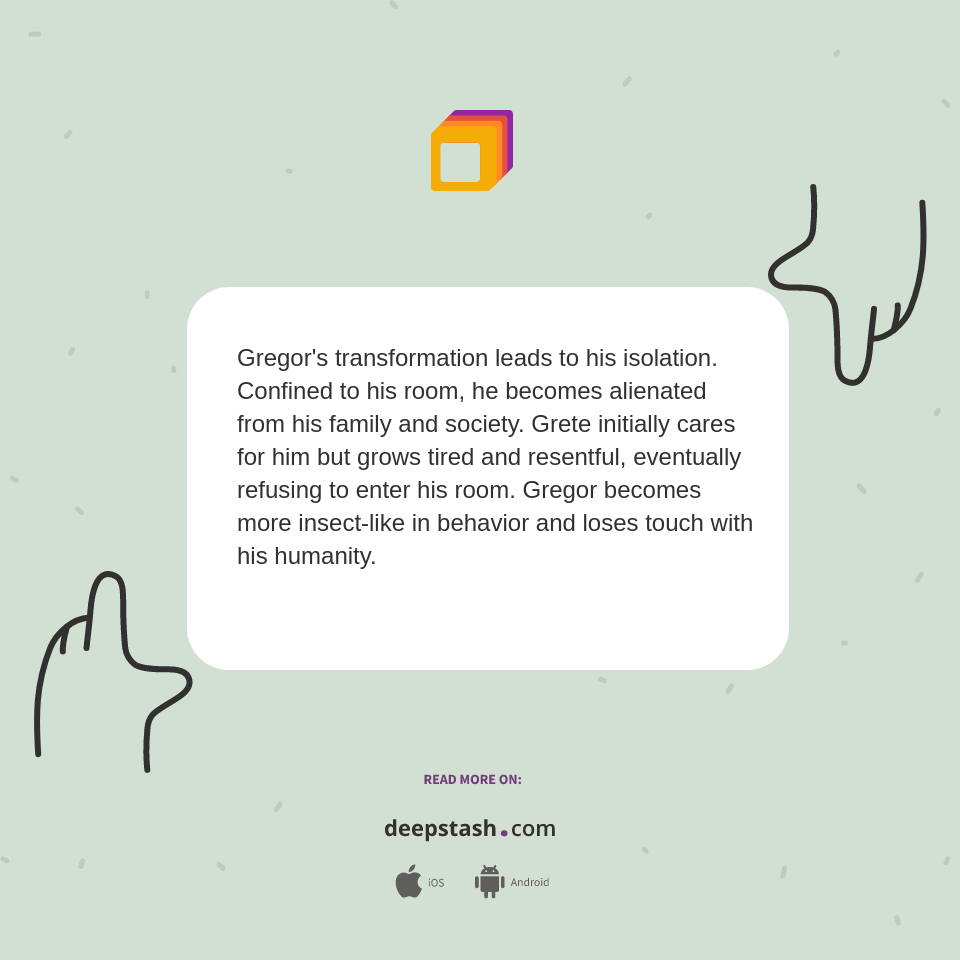 Gregor's transformation leads to his isolation. Confined to his ...