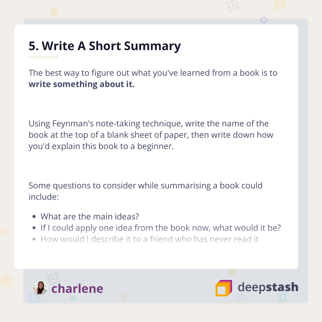 5. Write A Short Summary - Deepstash